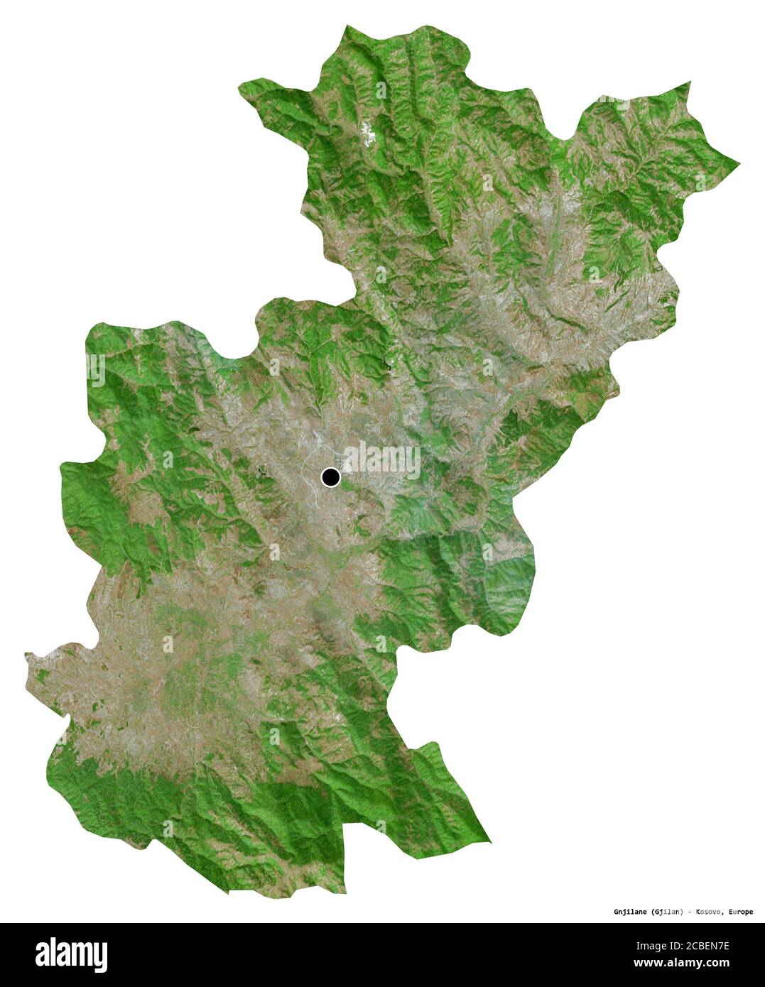 Shape of Gnjilane, district of Kosovo, with its capital isolated on ...