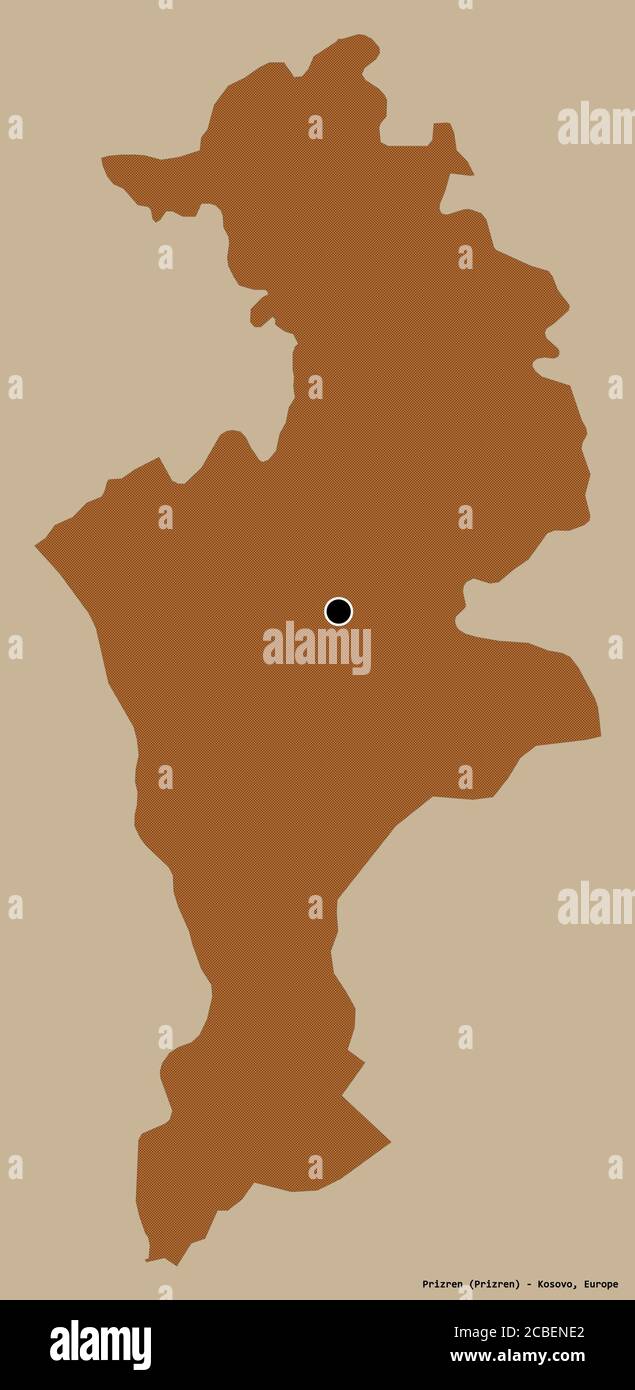 Shape of Prizren, district of Kosovo, with its capital isolated on a ...