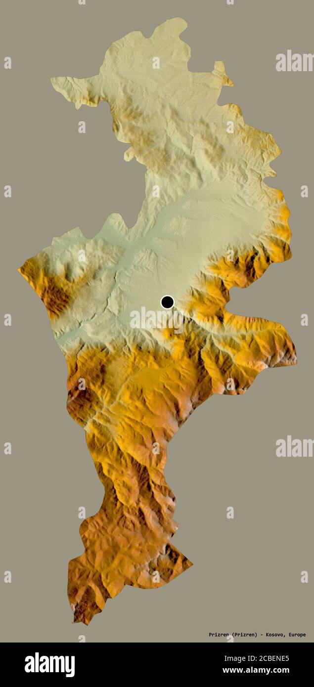 Shape of Prizren, district of Kosovo, with its capital isolated on a ...