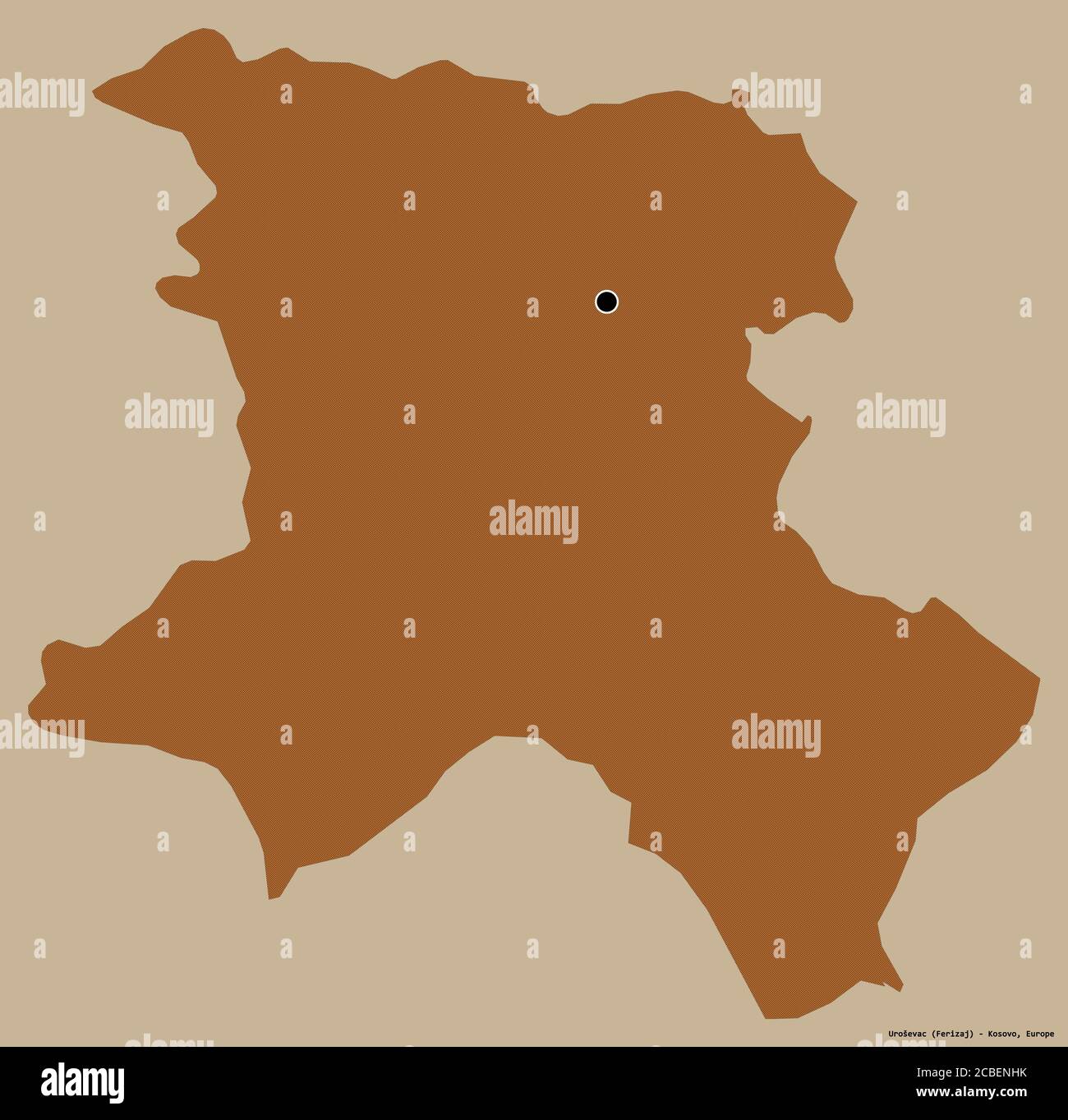 Shape of Uroševac, district of Kosovo, with its capital isolated on a ...