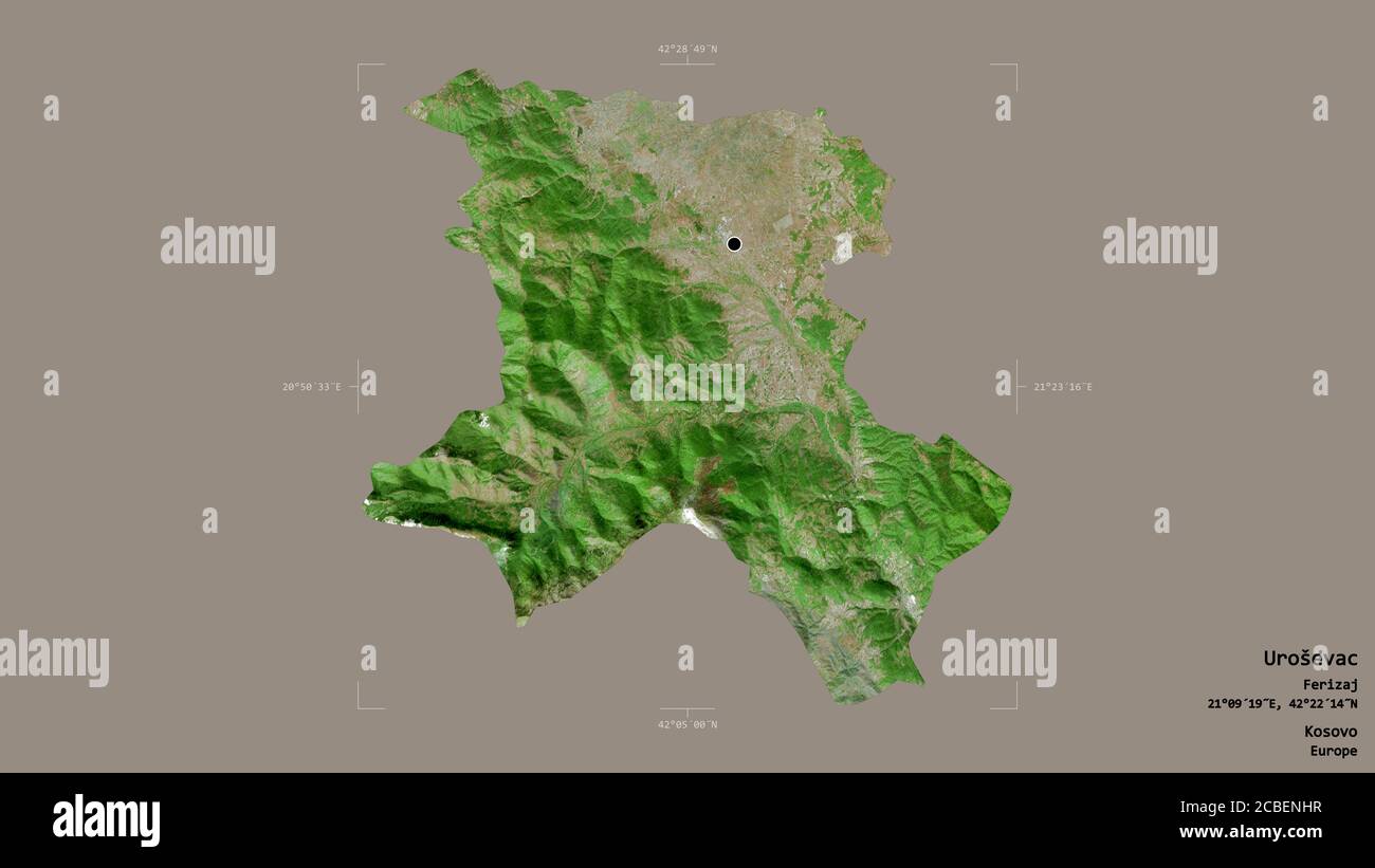 Area of Uroševac, district of Kosovo, isolated on a solid background in ...