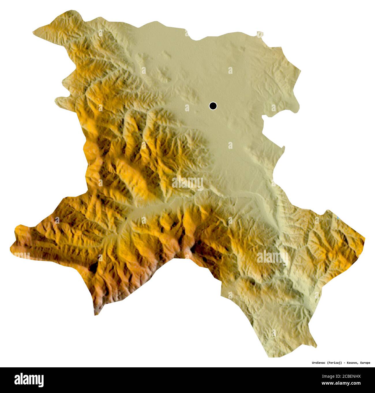 Shape of Uroševac, district of Kosovo, with its capital isolated on ...