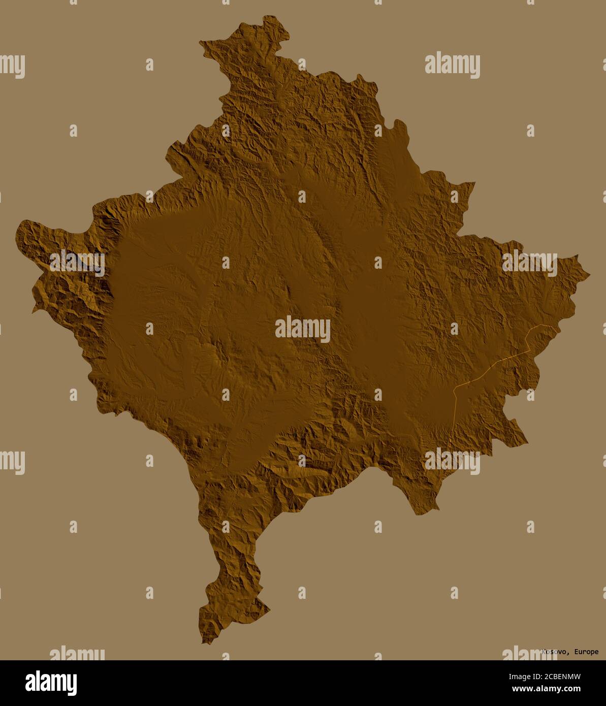 Shape of Kosovo with its capital isolated on a solid color background ...