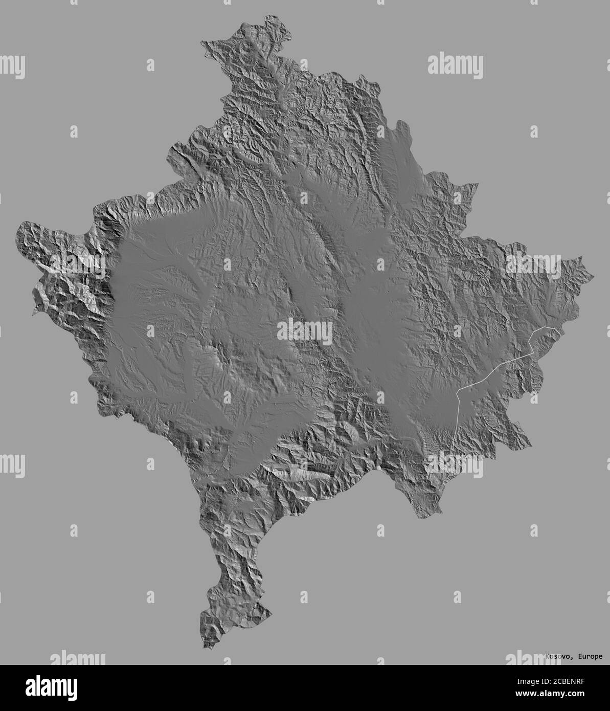 Shape of Kosovo with its capital isolated on a solid color background ...