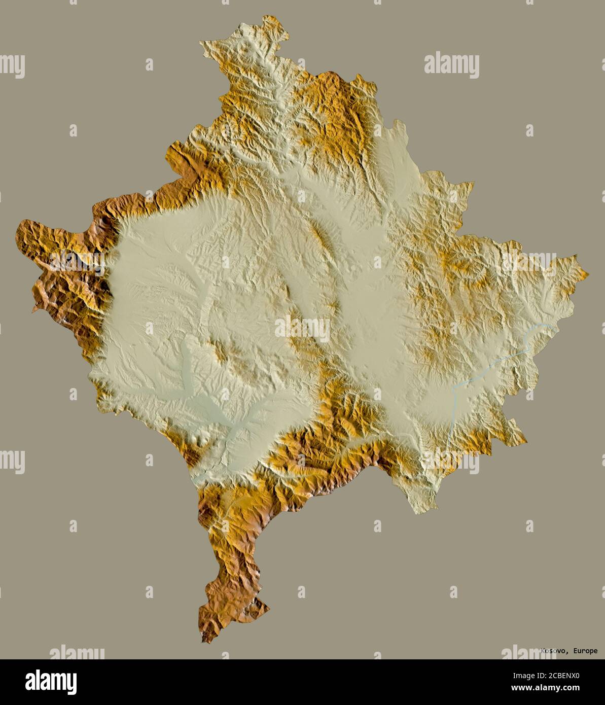 Shape of Kosovo with its capital isolated on a solid color background ...