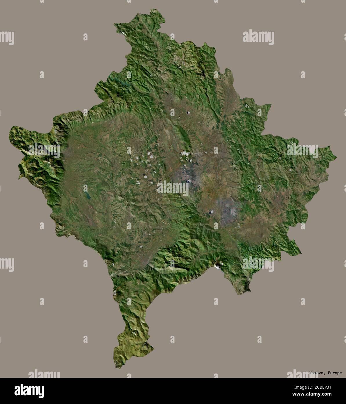 Shape of Kosovo with its capital isolated on a solid color background ...