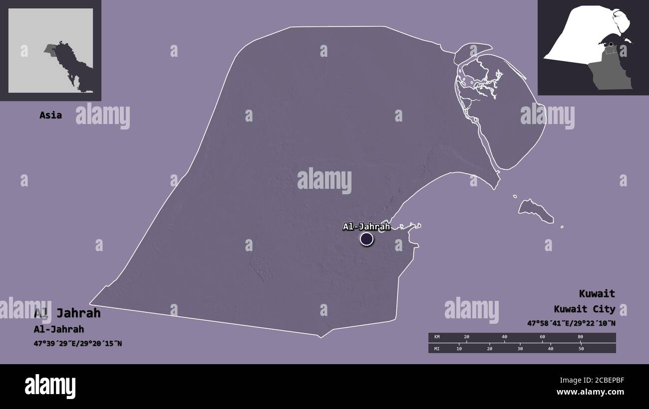 Shape of Al Jahrah, province of Kuwait, and its capital. Distance scale ...