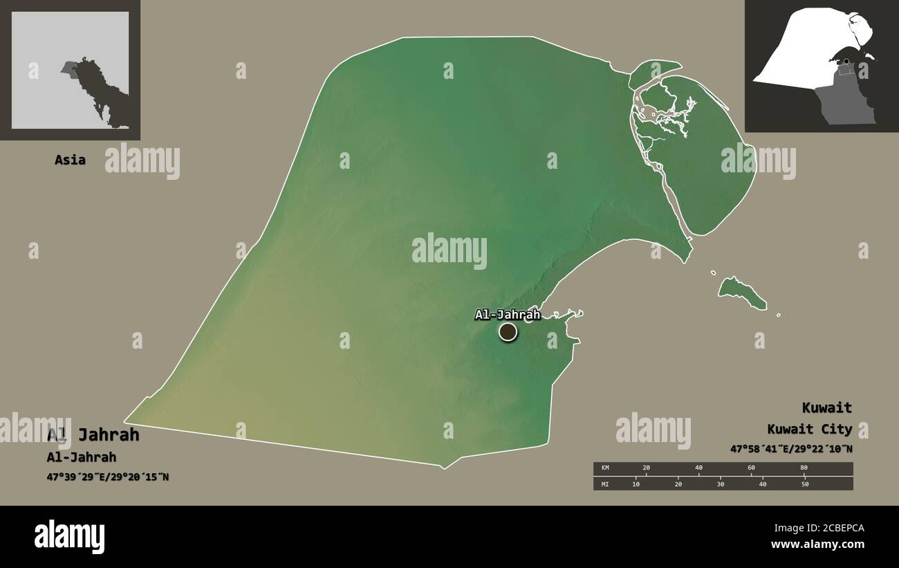 Shape of Al Jahrah, province of Kuwait, and its capital. Distance scale ...