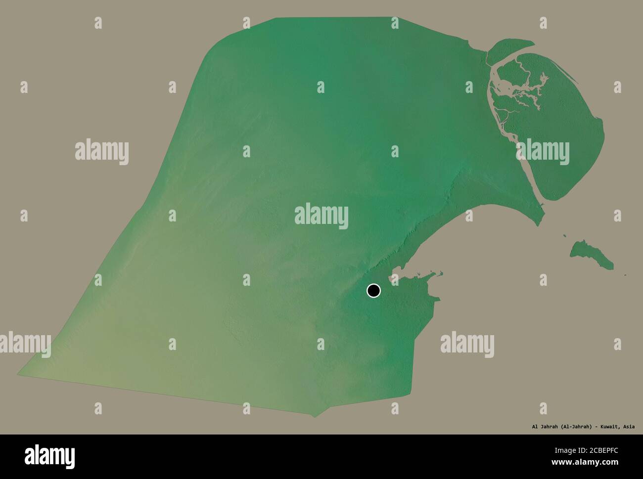 Shape of Al Jahrah, province of Kuwait, with its capital isolated on a ...
