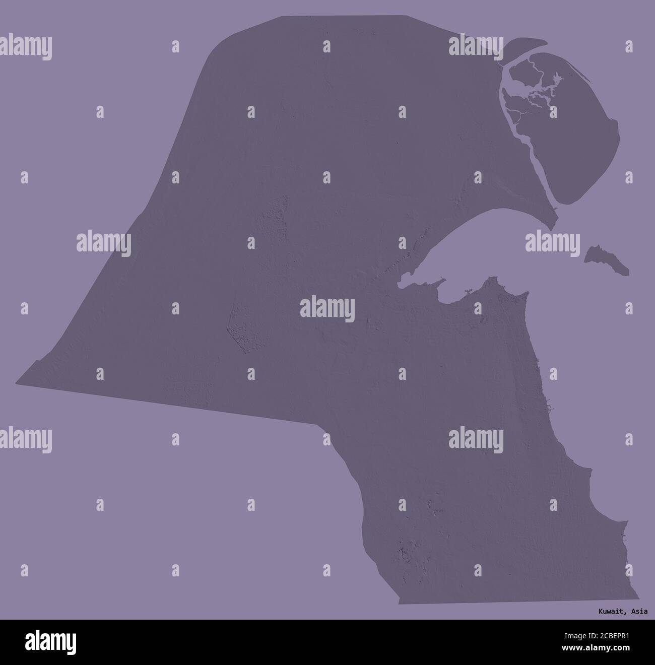 Shape of Kuwait with its capital isolated on a solid color background ...