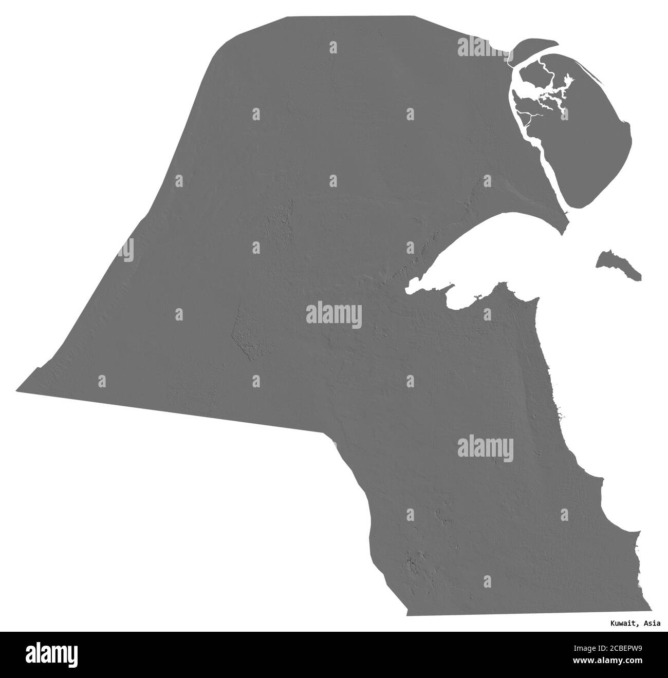 Shape of Kuwait with its capital isolated on white background. Bilevel ...