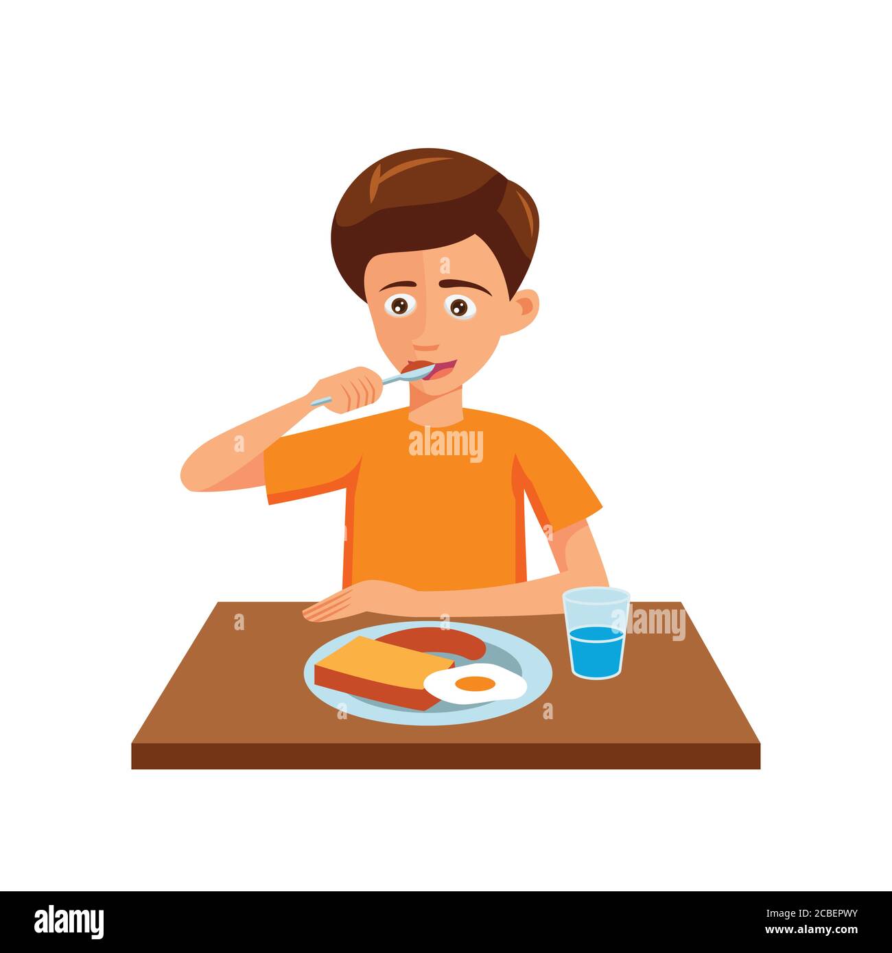 flat design of cartoon character of man is eating,vector illustration ...