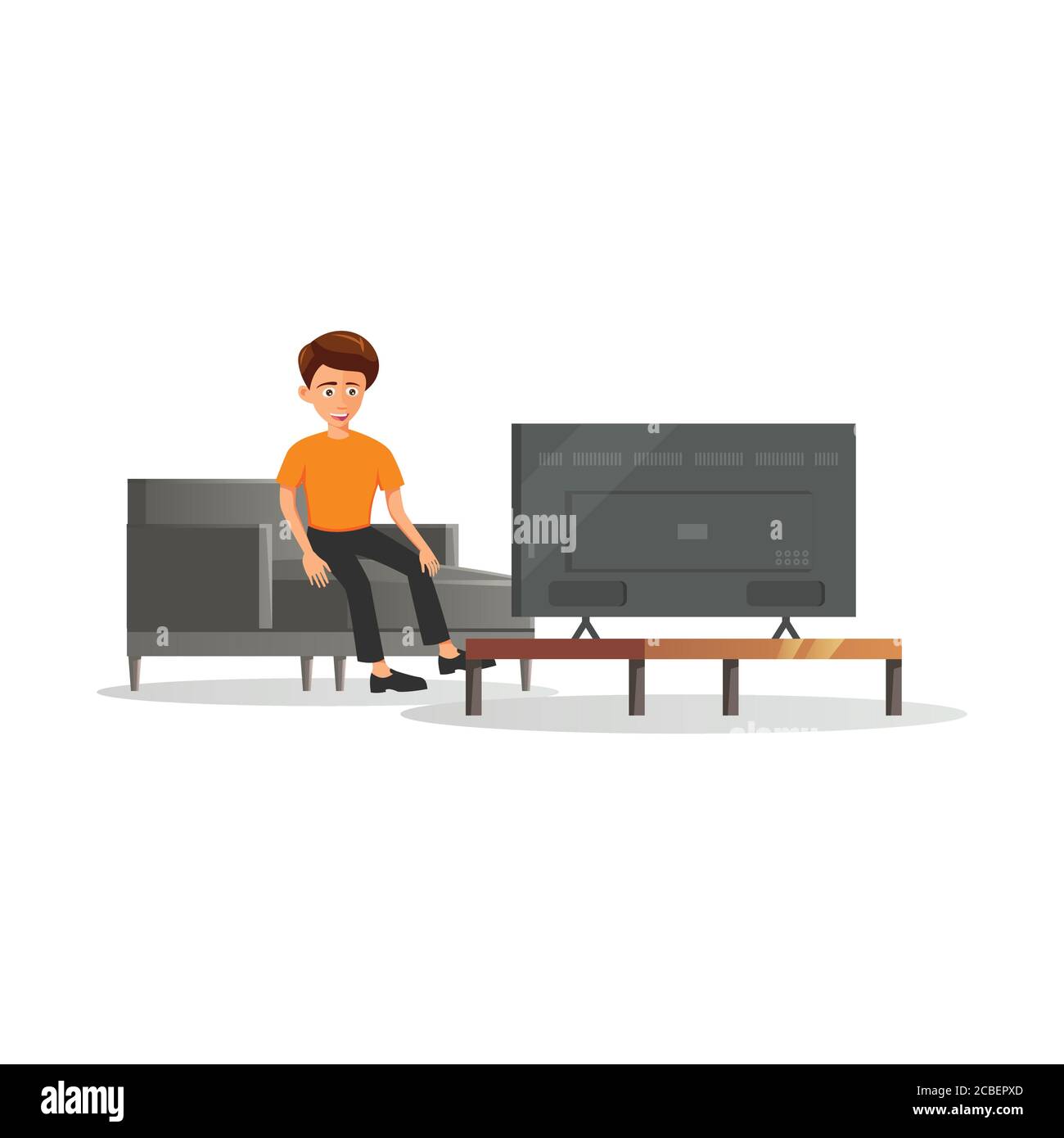 flat design of cartoon character of man is watching TV,vector ...