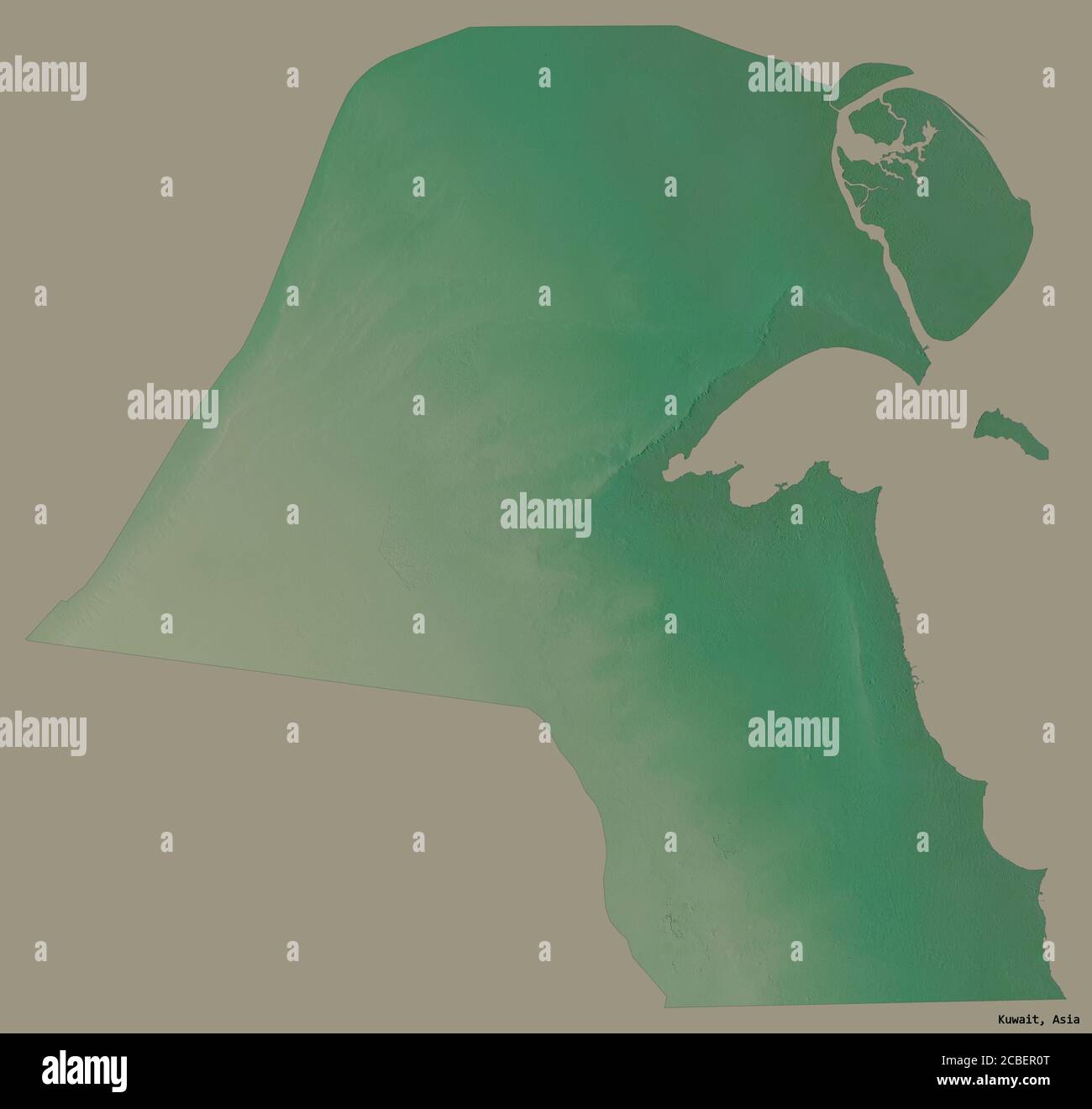 Shape of Kuwait with its capital isolated on a solid color background ...