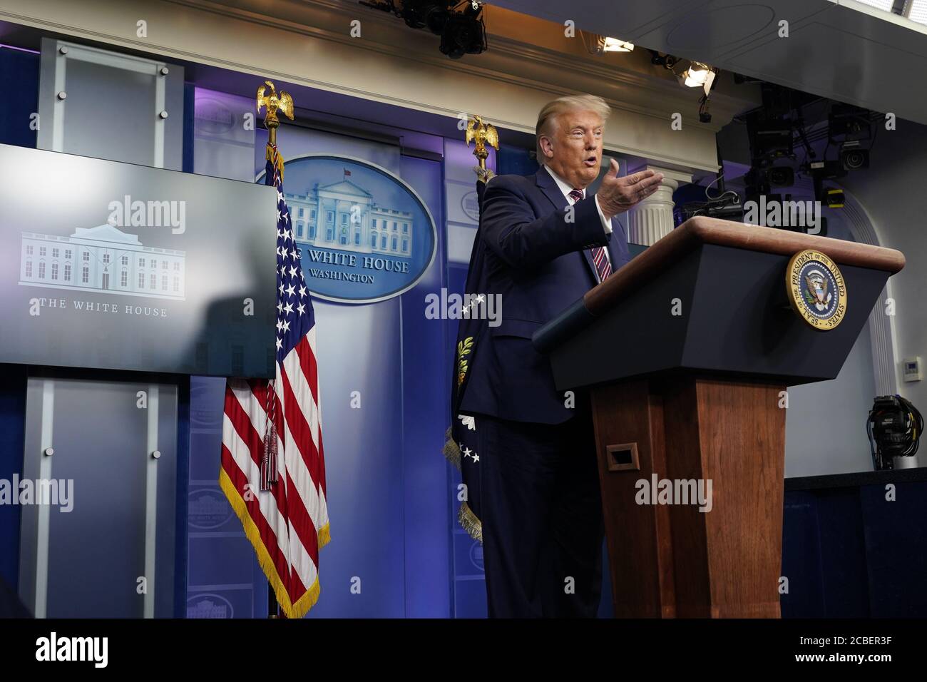 United States President Donald J. Trump holds a news briefing in the ...