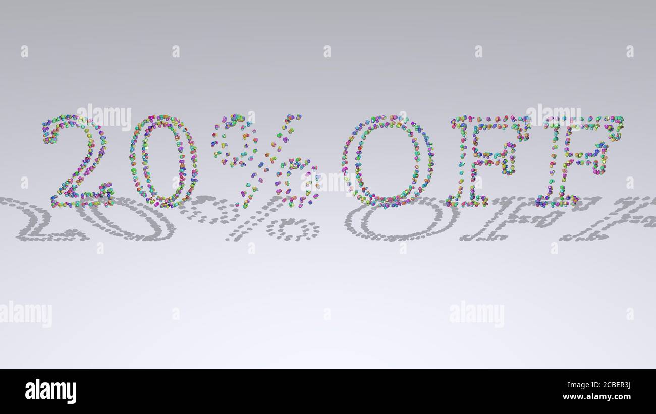 % off: 3D illustration of the text made of small objects over a white ...