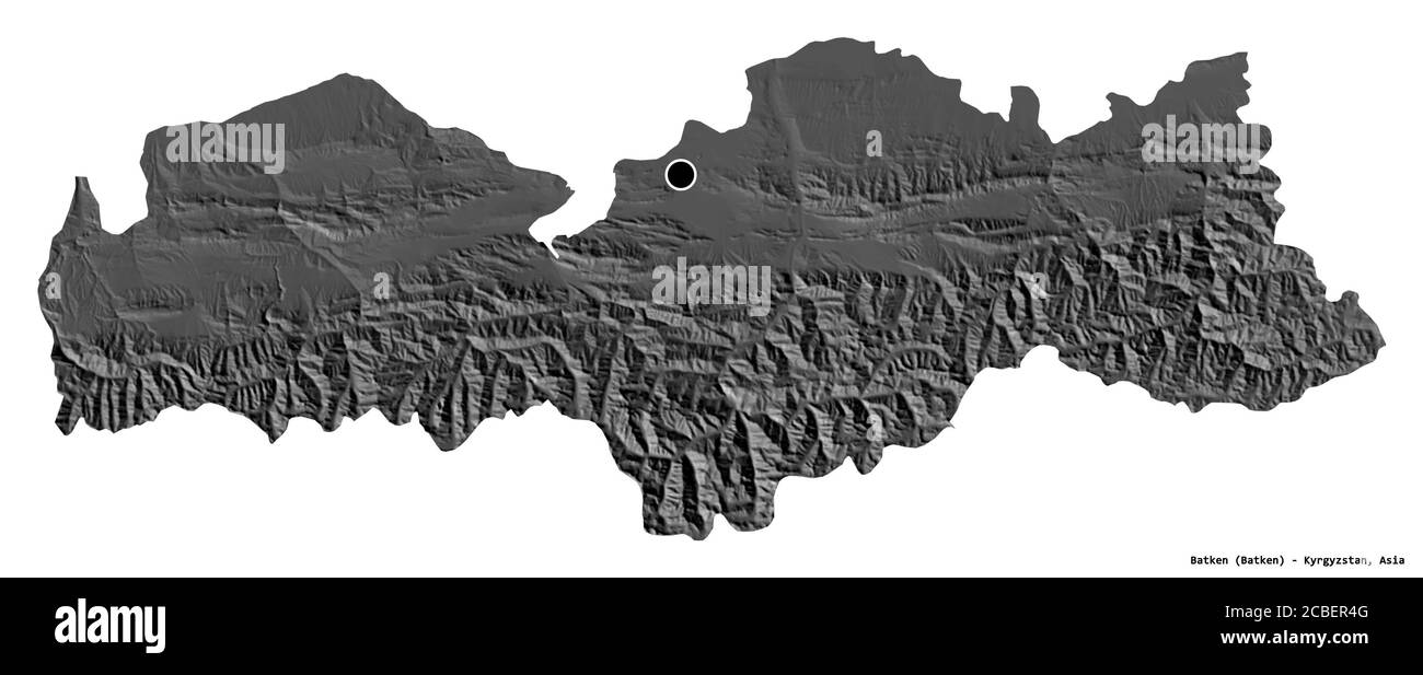 Shape of Batken, province of Kyrgyzstan, with its capital isolated on ...