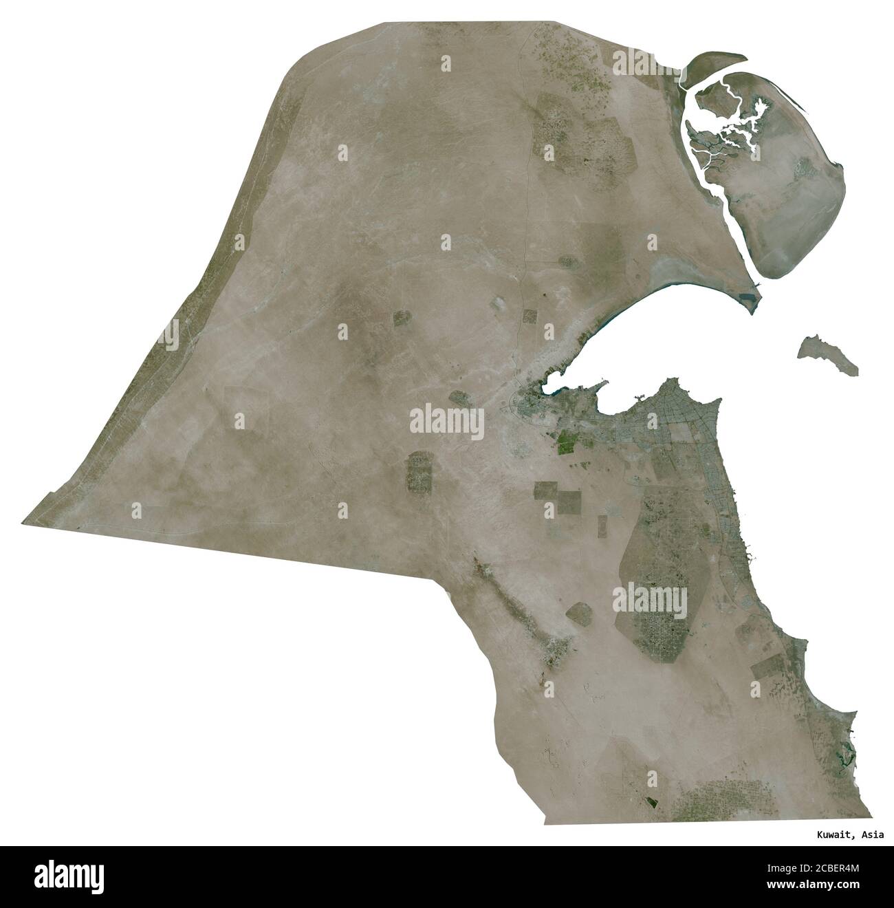 Shape of Kuwait with its capital isolated on white background ...