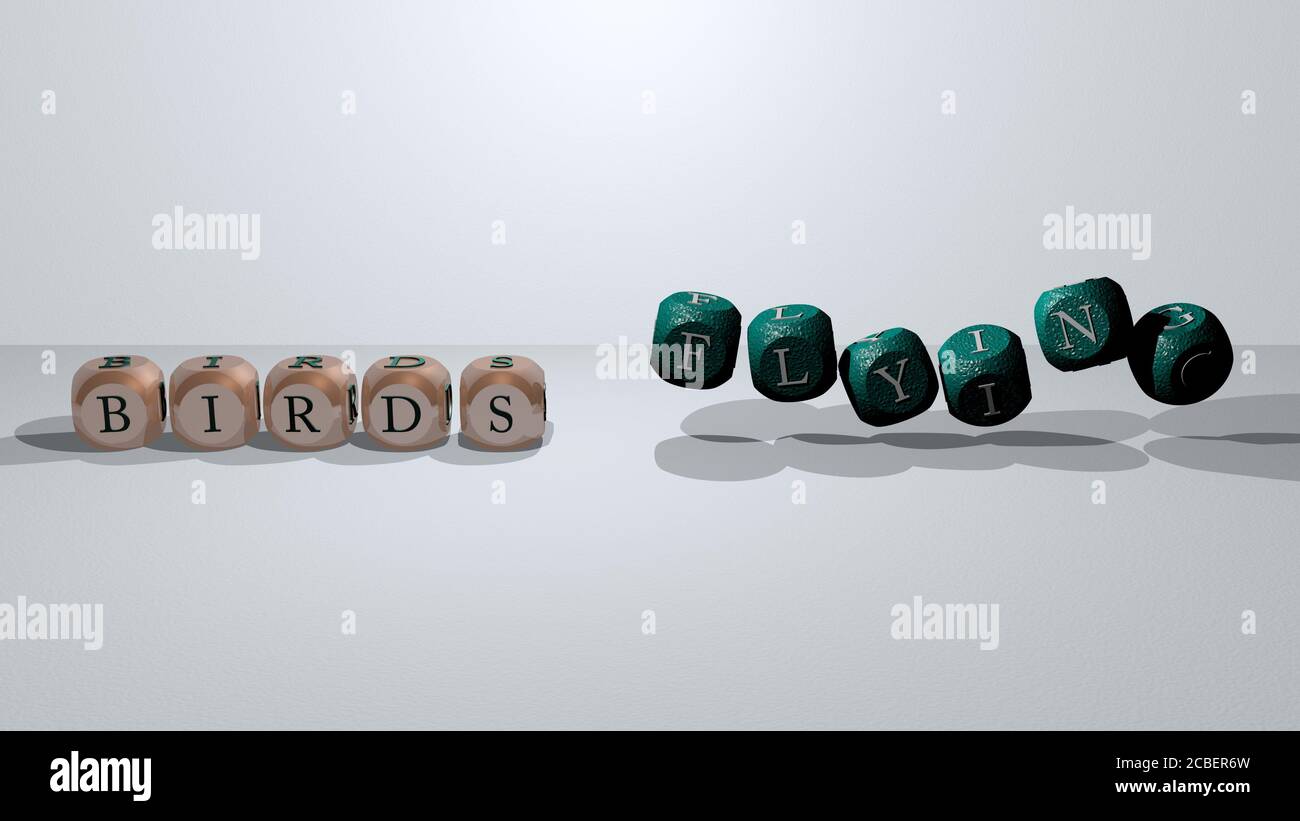 BIRDS FLYING dancing cubic letters - 3D illustration for background and ...