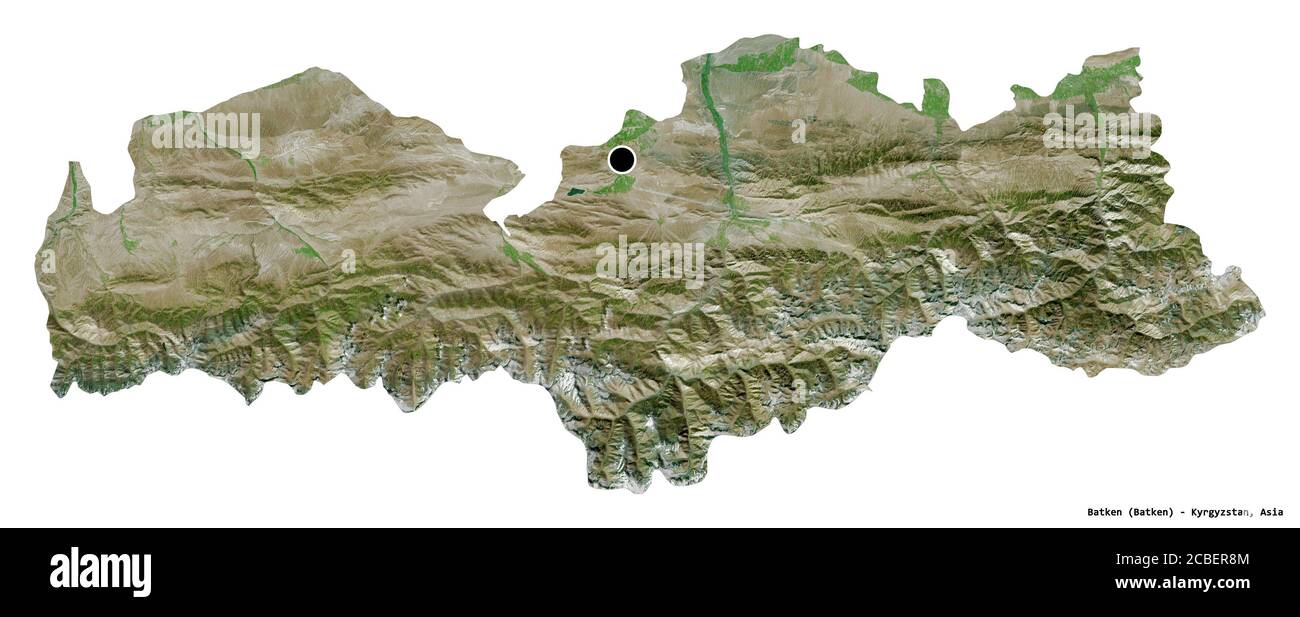 Shape of Batken, province of Kyrgyzstan, with its capital isolated on ...