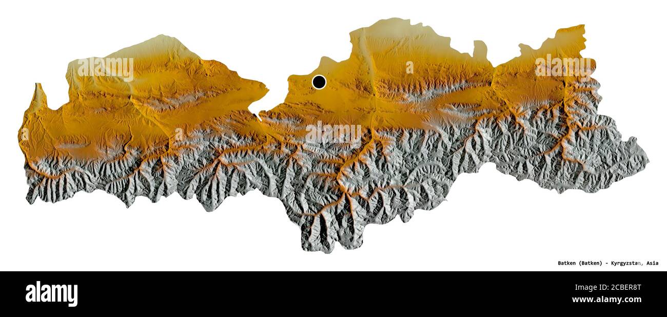 Shape of Batken, province of Kyrgyzstan, with its capital isolated on ...