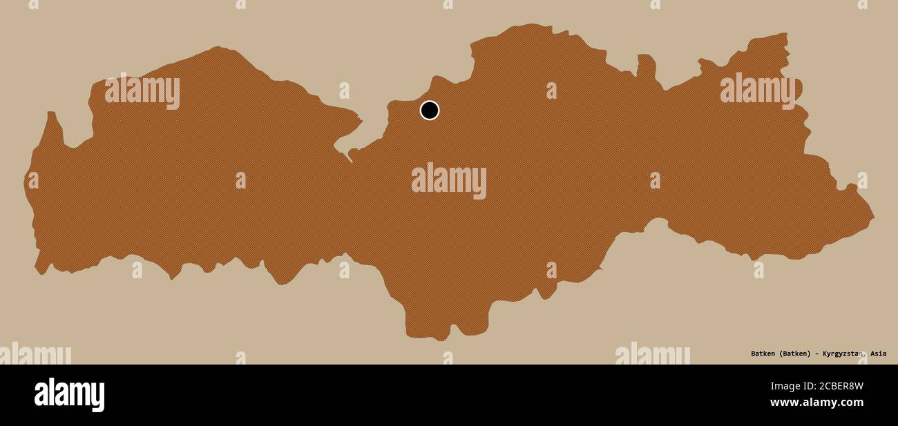 Shape of Batken, province of Kyrgyzstan, with its capital isolated on a ...