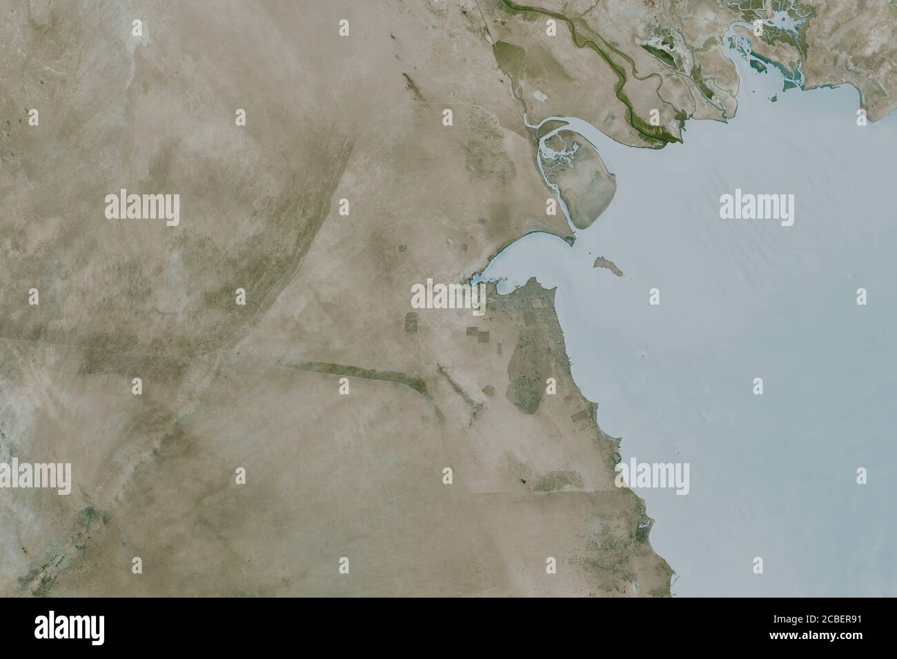 Extended area of Kuwait. Satellite imagery. 3D rendering Stock Photo ...