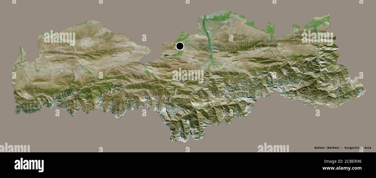 Shape of Batken, province of Kyrgyzstan, with its capital isolated on a ...
