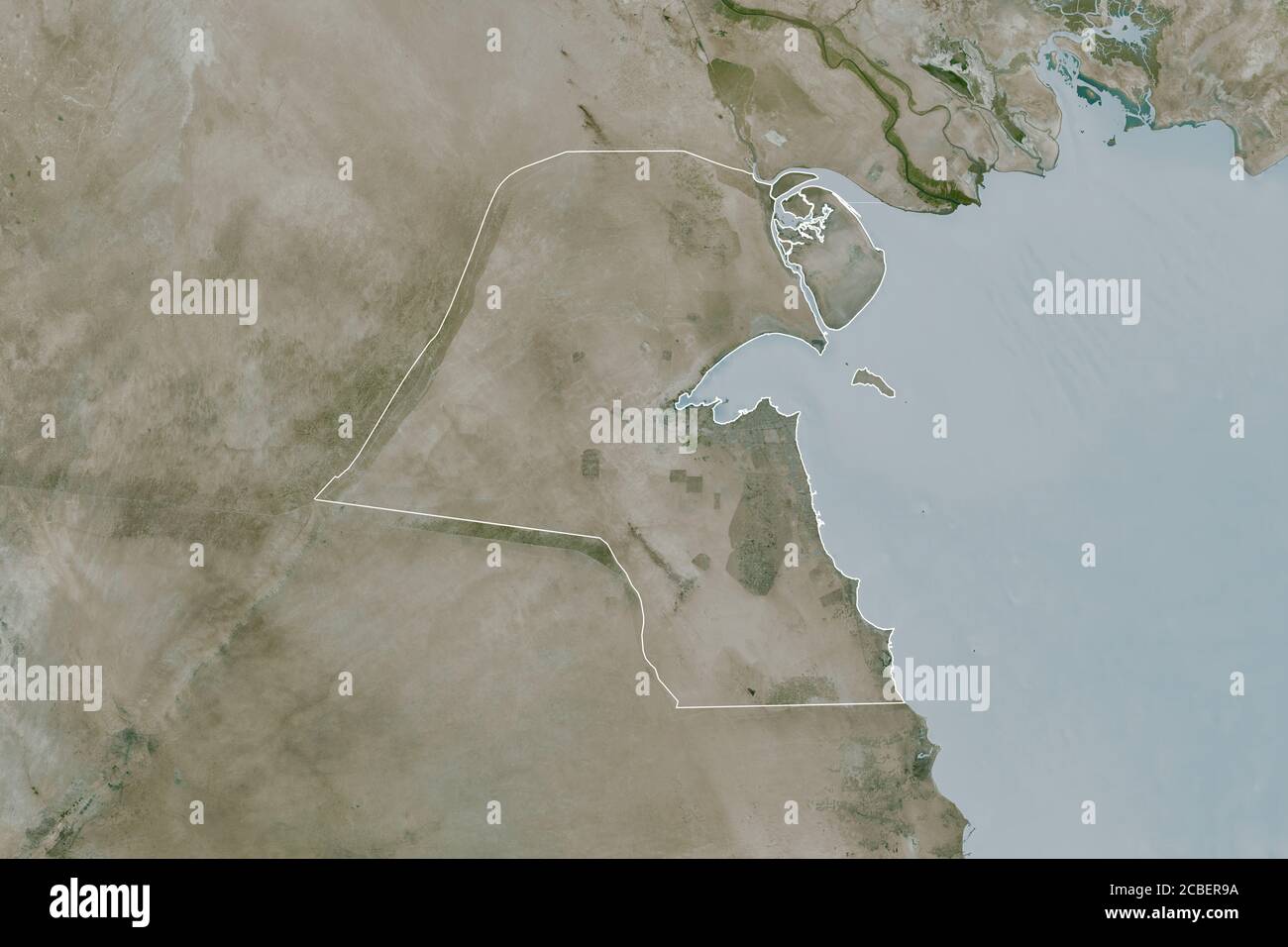 Extended area of outlined Kuwait. Satellite imagery. 3D rendering Stock ...