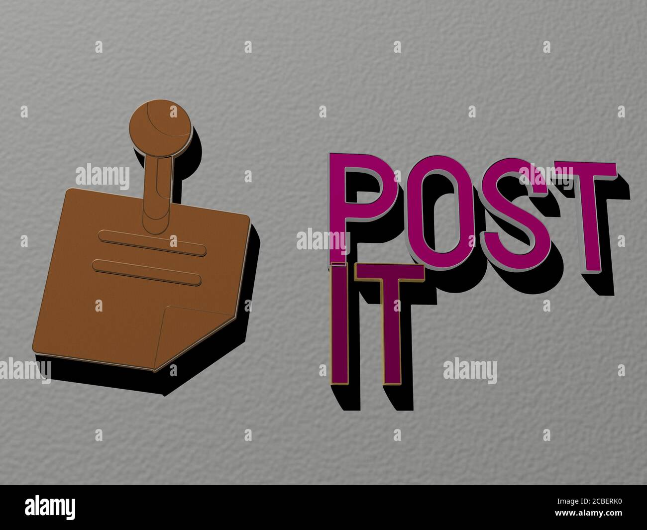 POST IT icon and text on the wall - 3D illustration for background and ...