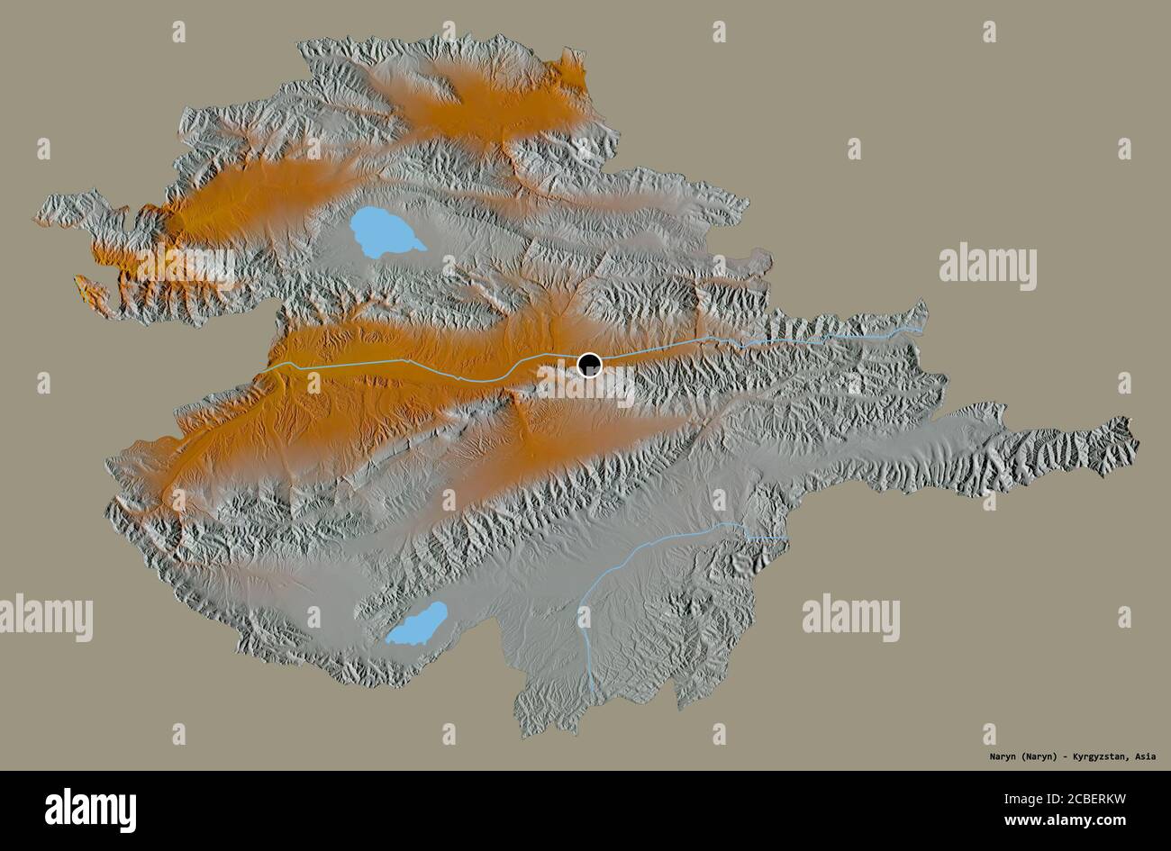Shape of Naryn, province of Kyrgyzstan, with its capital isolated on a ...