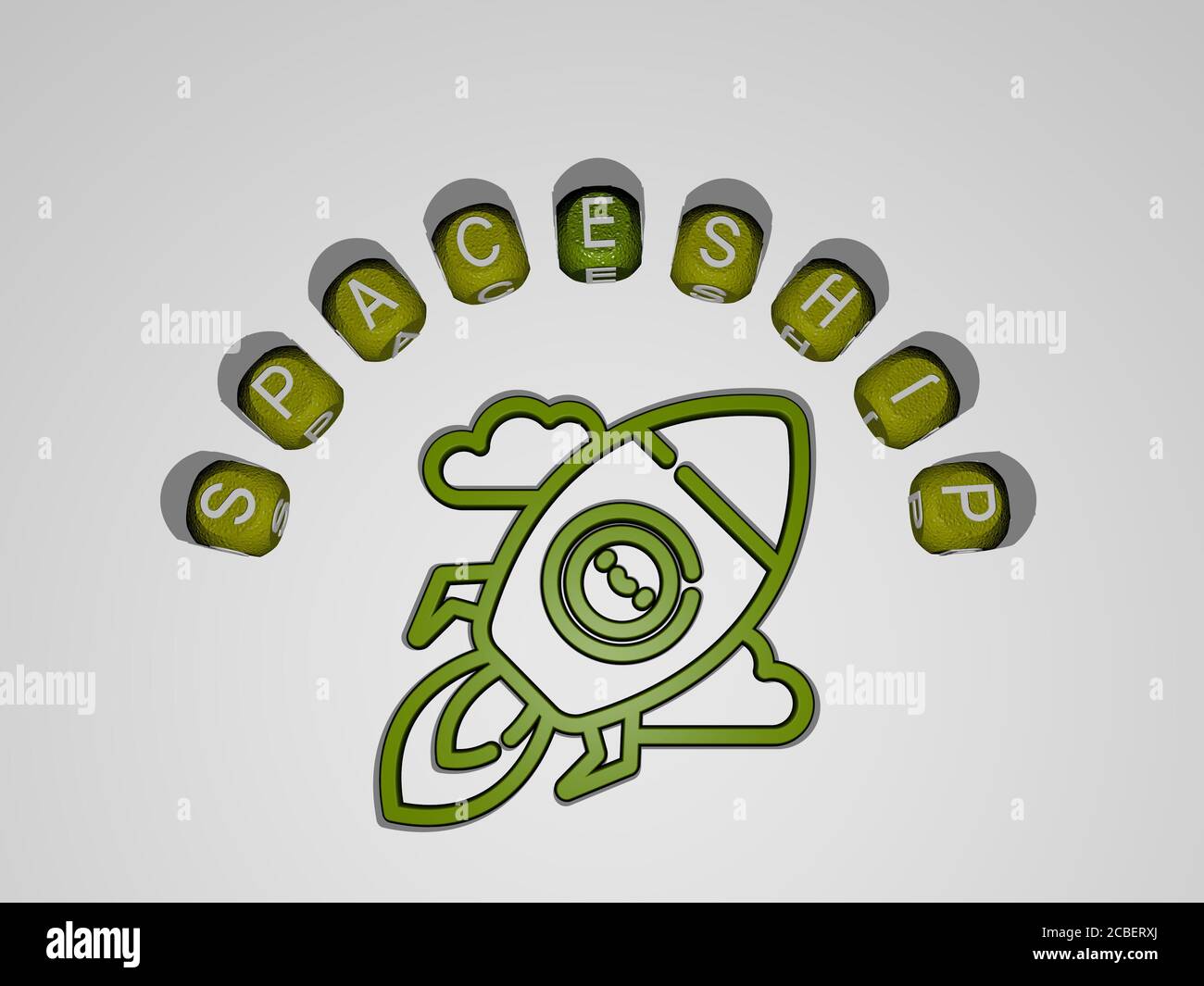 SPACESHIP icon surrounded by the text of individual letters - 3D ...