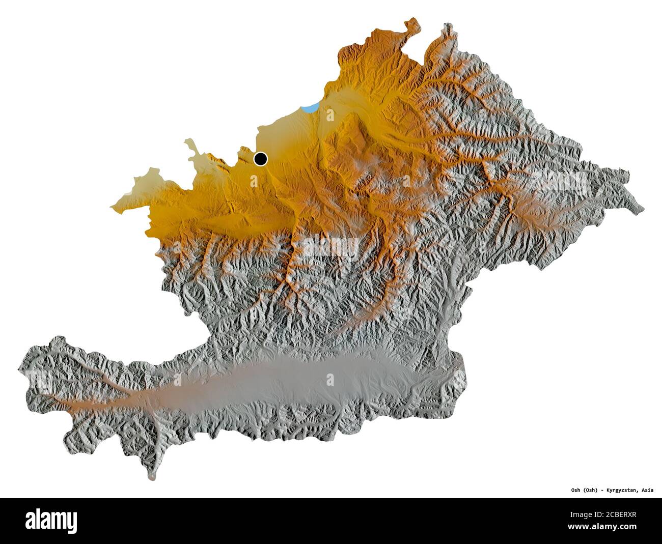 Shape of Osh, province of Kyrgyzstan, with its capital isolated on ...
