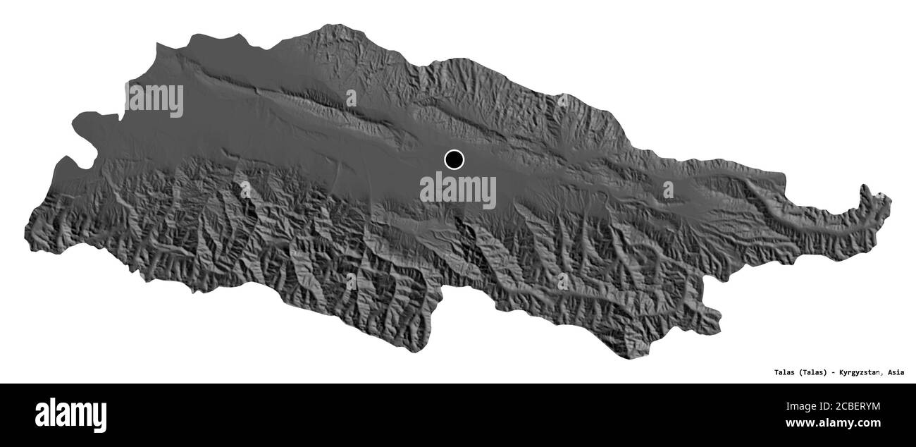 Shape of Talas, province of Kyrgyzstan, with its capital isolated on ...