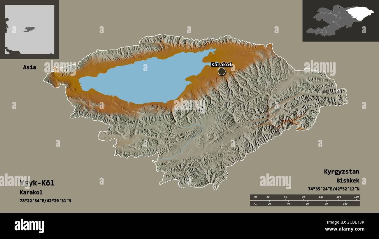 Shape of Ysyk-Köl, province of Kyrgyzstan, and its capital. Distance ...