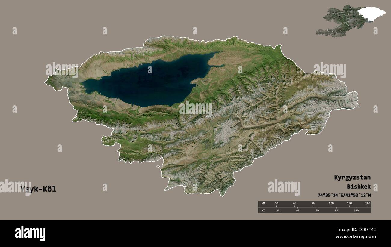Shape of Ysyk-Köl, province of Kyrgyzstan, with its capital isolated on ...