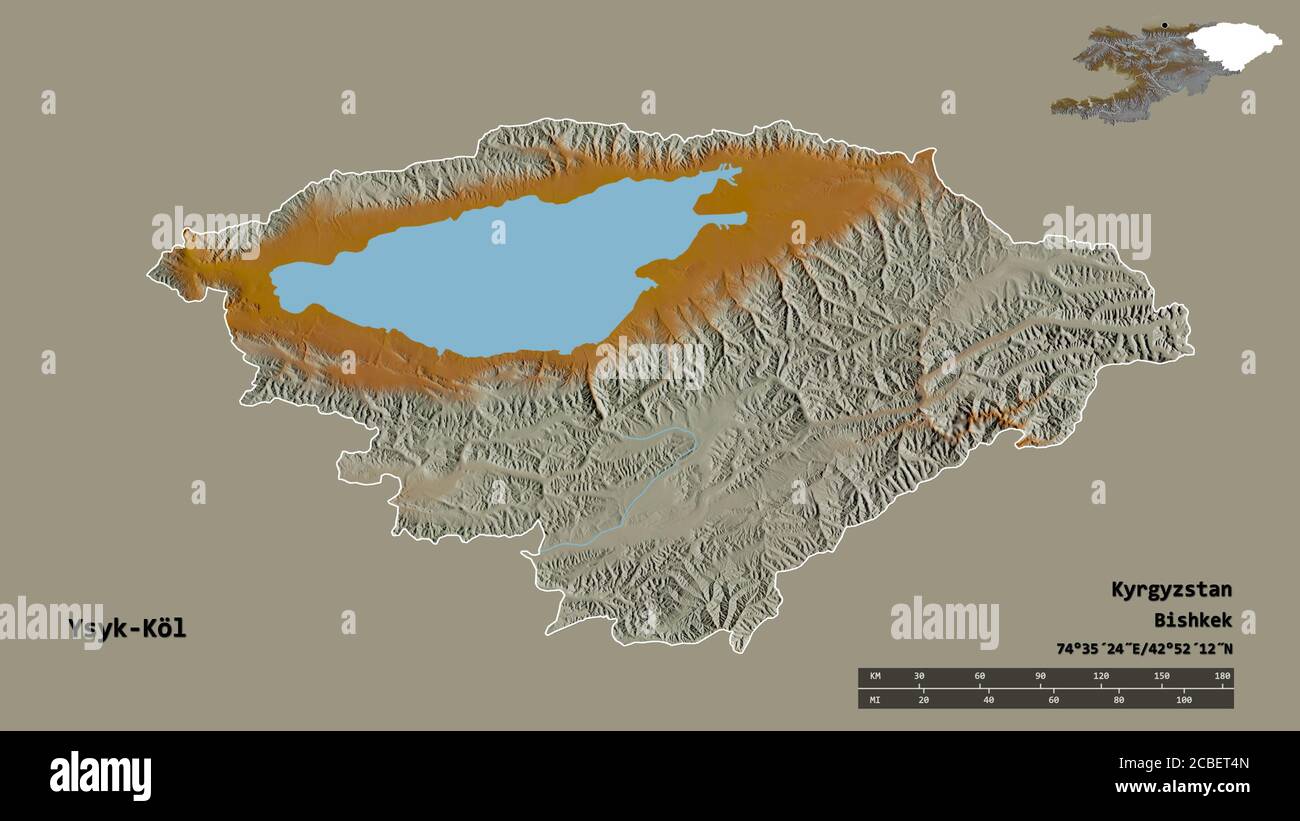 Shape of Ysyk-Köl, province of Kyrgyzstan, with its capital isolated on ...
