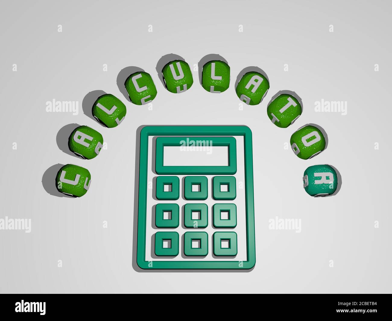 CALCULATOR icon surrounded by the text of individual letters - 3D ...