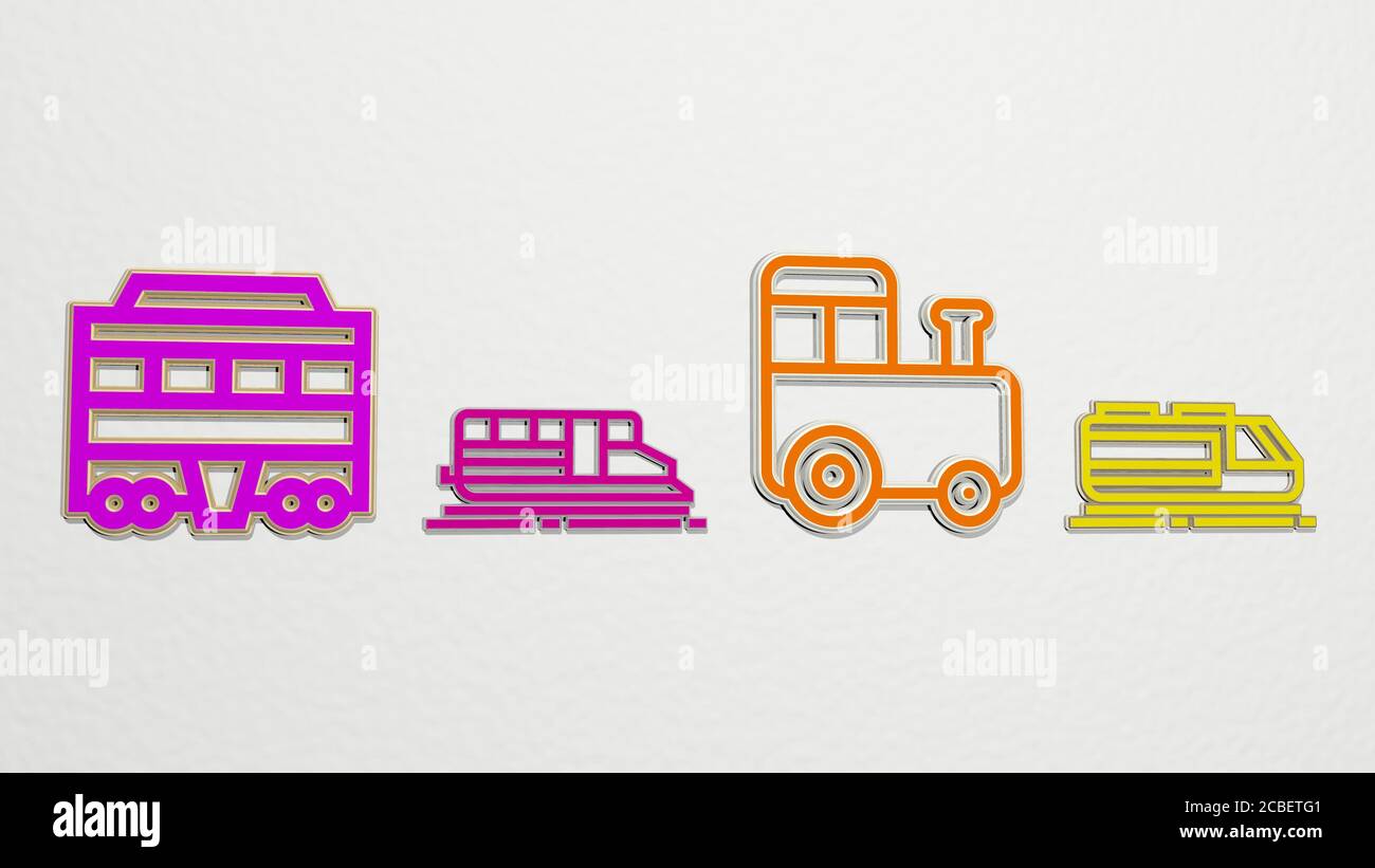 TRAIN 4 icons set - 3D illustration for station and editorial Stock ...