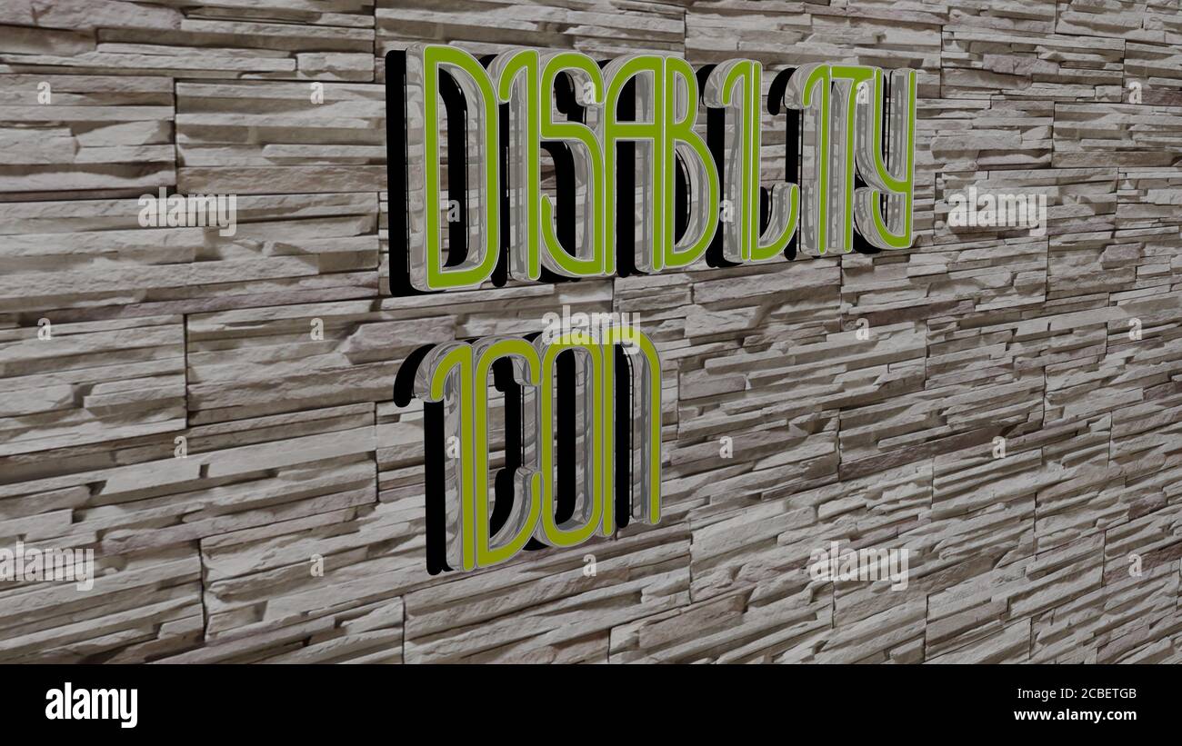 disability icon text on textured wall - 3D illustration for disabled ...