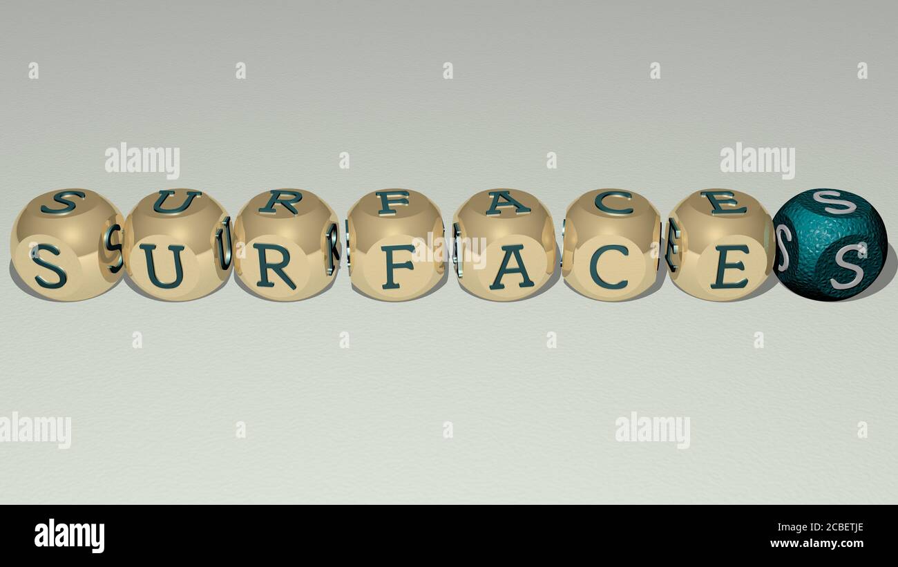 SURFACES text by cubic dice letters - 3D illustration for background ...