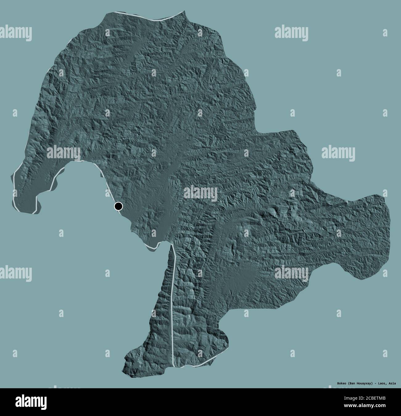 Shape of Bokeo, province of Laos, with its capital isolated on a solid ...