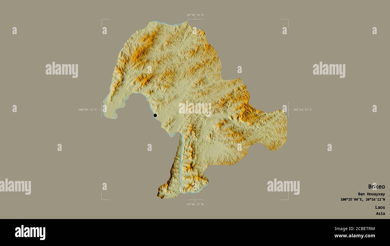 Area of Bokeo, province of Laos, isolated on a solid background in a ...