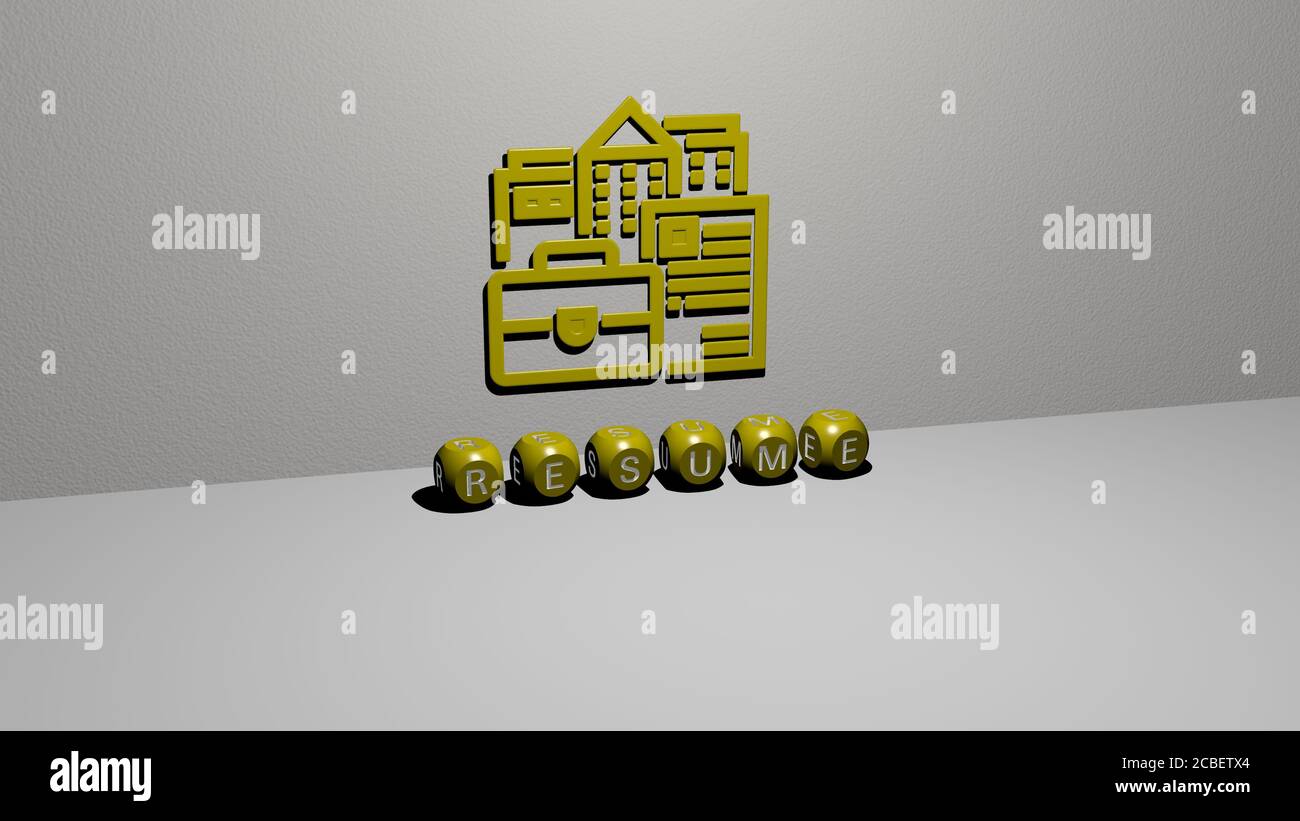 RESUME 3D icon on the wall and text of cubic alphabets on the floor ...