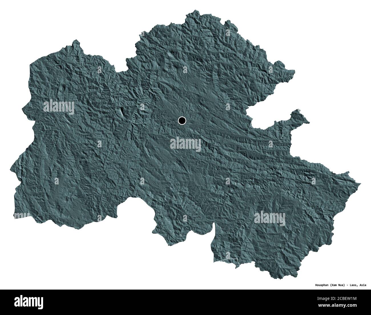 Shape of Houaphan, province of Laos, with its capital isolated on white ...
