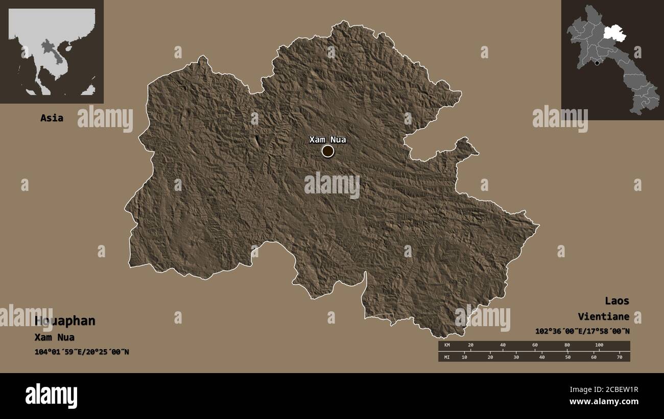 Shape of Houaphan, province of Laos, and its capital. Distance scale ...
