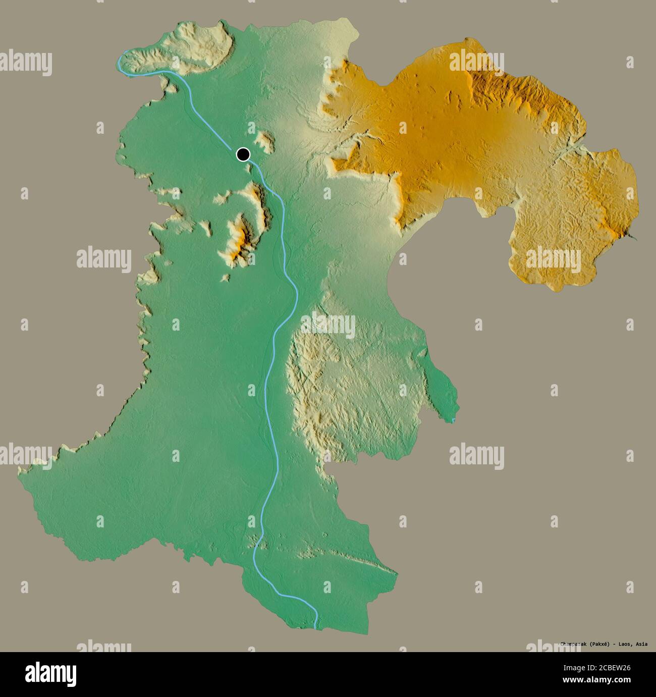 Shape of Champasak, province of Laos, with its capital isolated on a ...