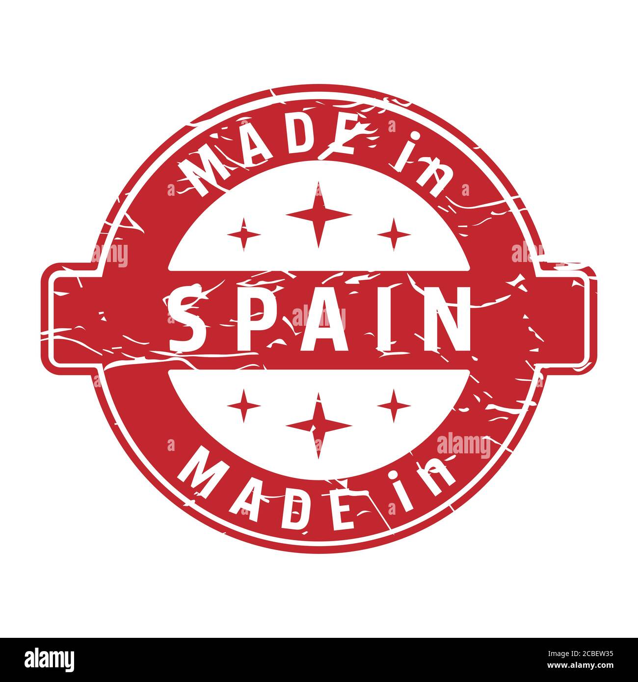 An impression of a seal with the inscription MADE in SPAIN, isolated on ...