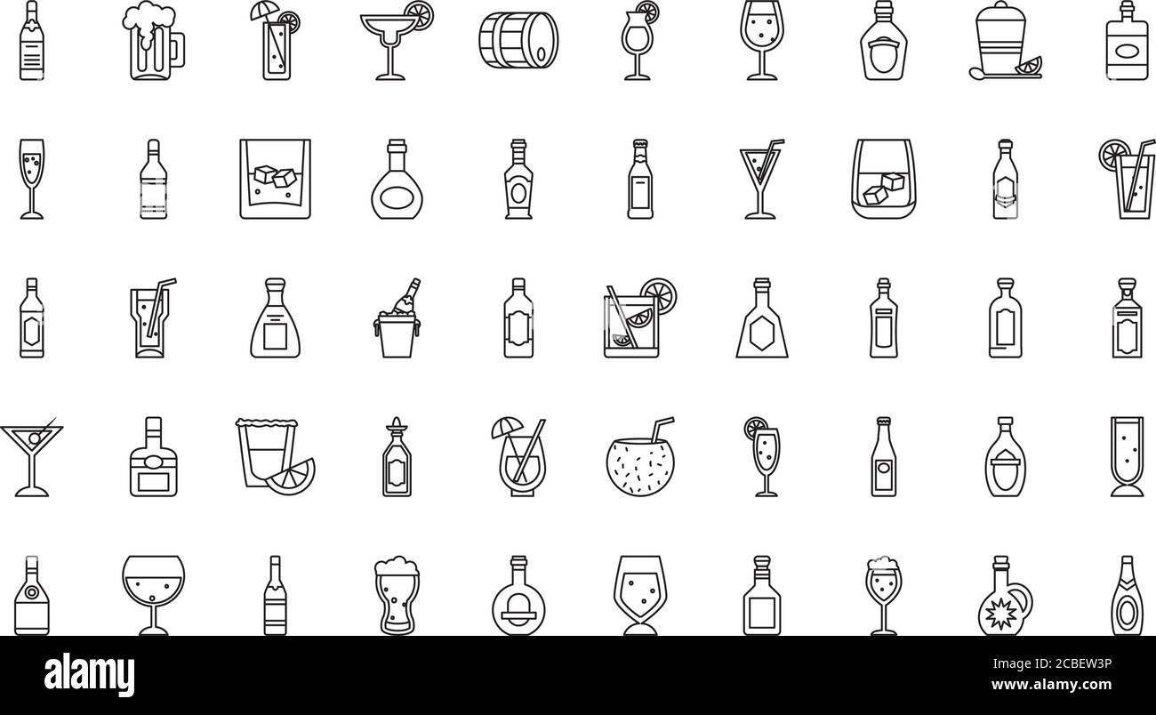 liquors icon set over white background, line style, vector illustration ...