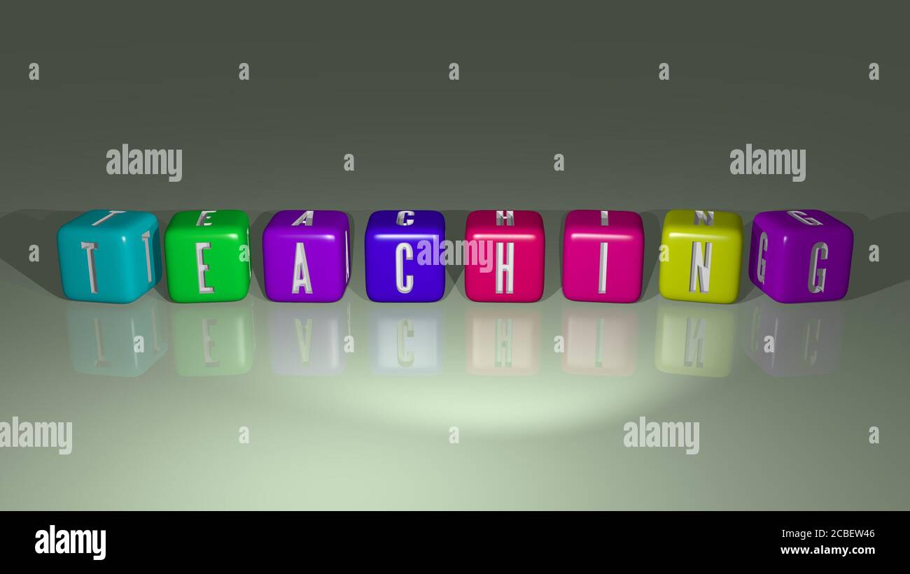 TEACHING arranged by cubic letters on a mirror floor, ideal for concept ...